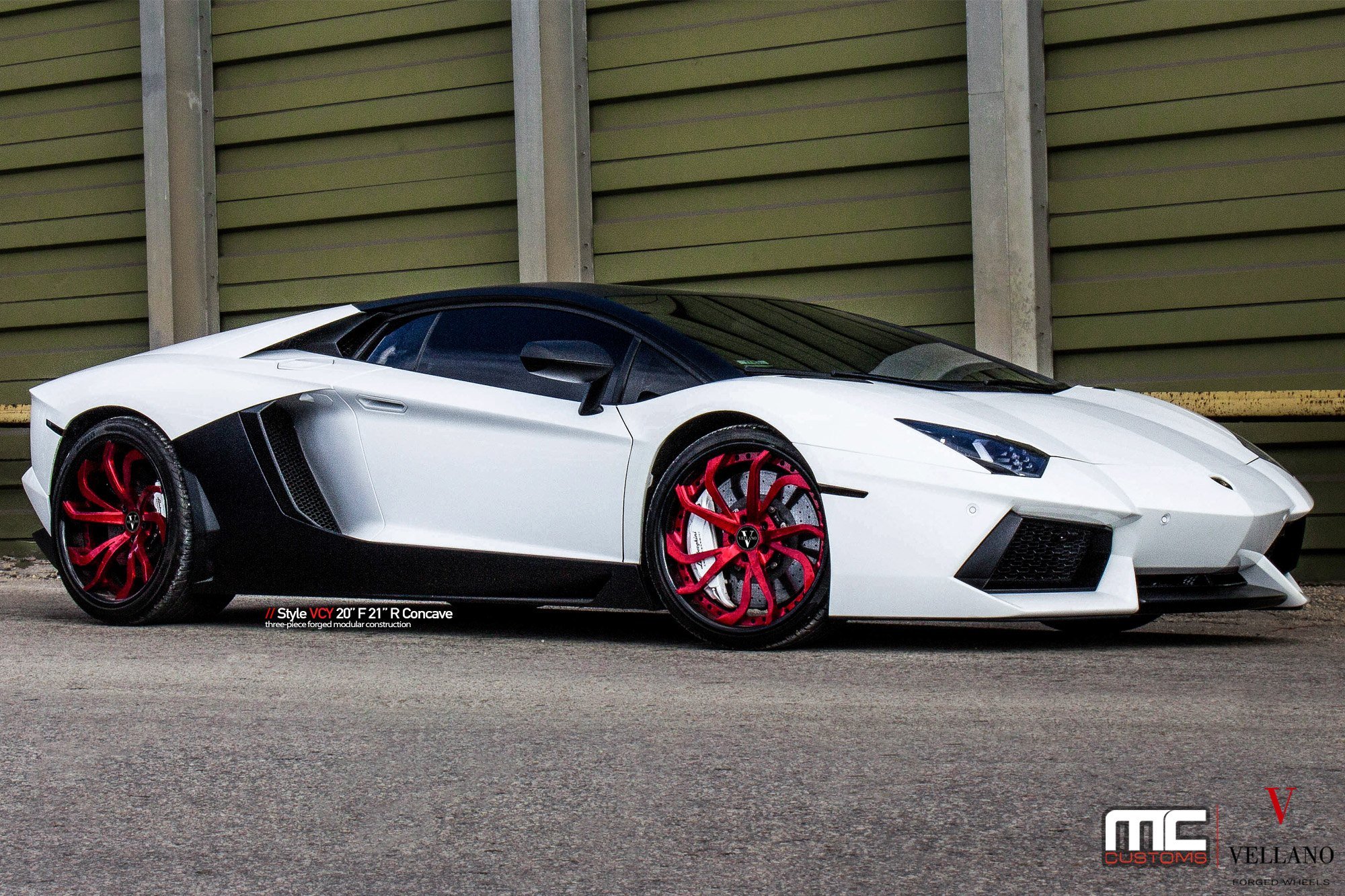 Automotive Stunner: White Lambo Boasting Red Concave Vellano Wheels ...