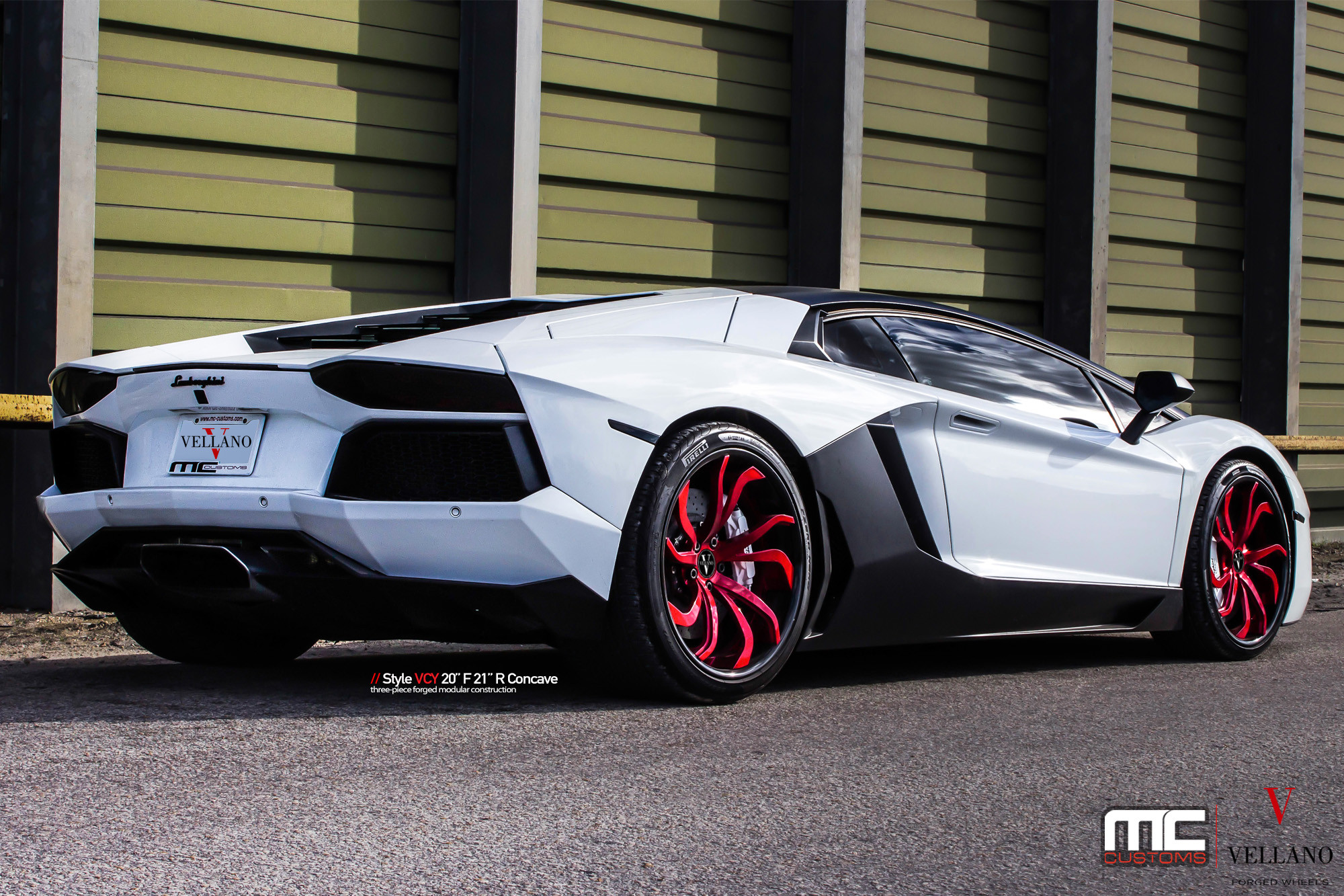 Automotive Stunner: White Lambo Boasting Red Concave Vellano Wheels ...