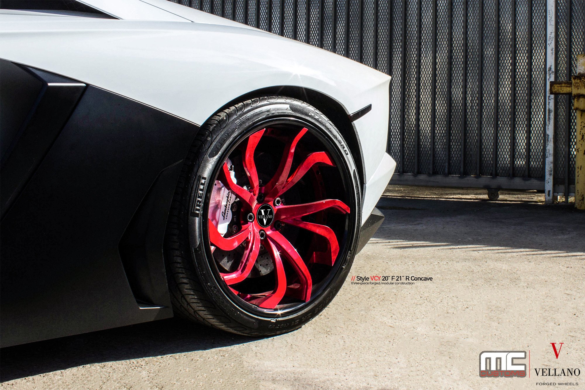 Automotive Stunner: White Lambo Boasting Red Concave Vellano Wheels ...