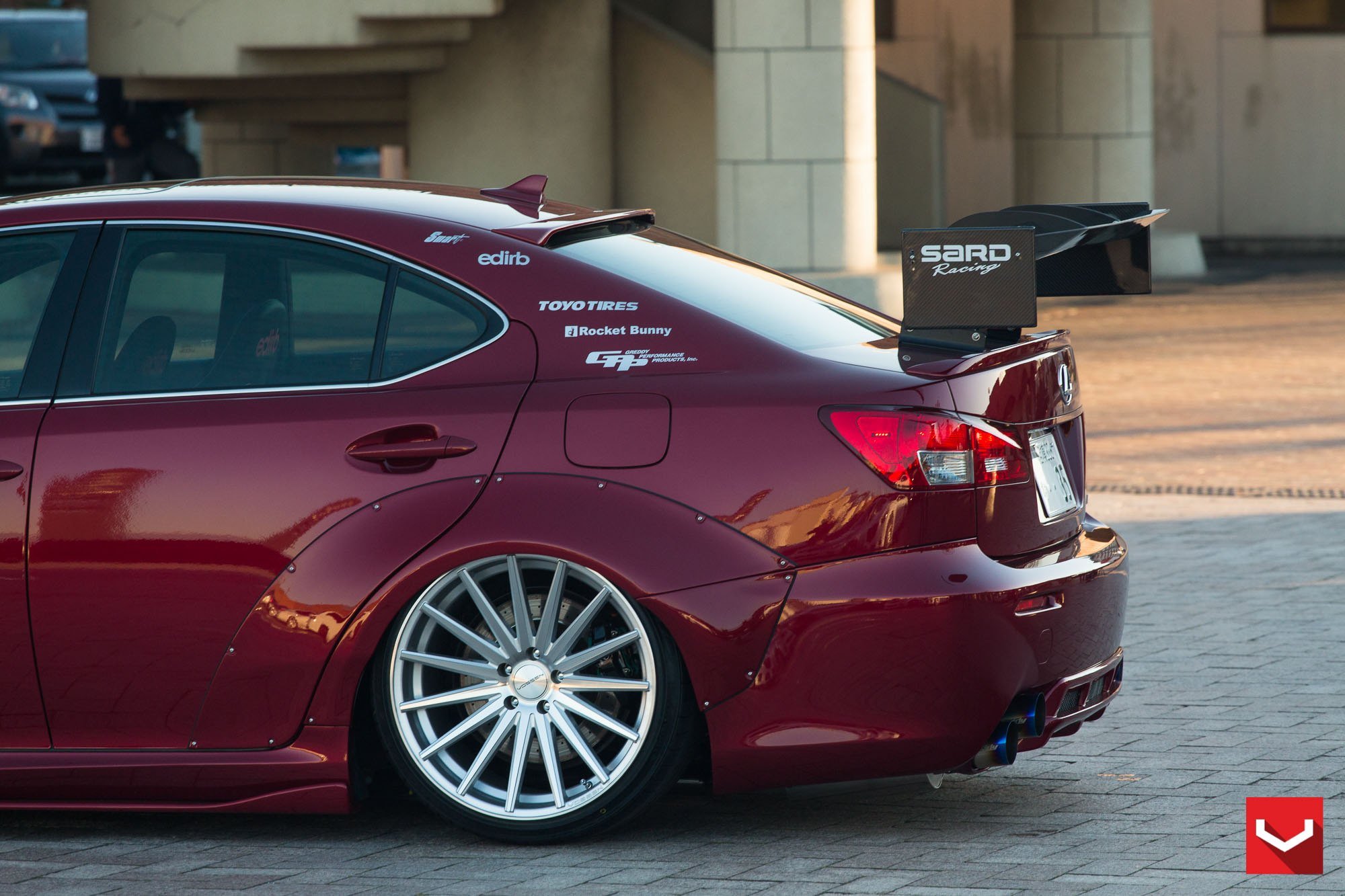 Heavily Customized Lowered Red Lexus IS Featuring Gold License Plate ...