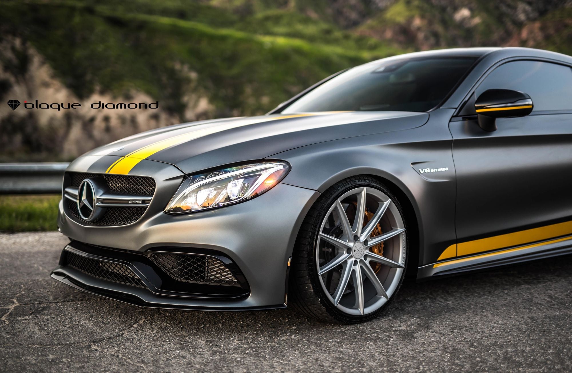 Racing Looks of Custom Gray Matte Mercedes C Class With Yellow Stripes ...