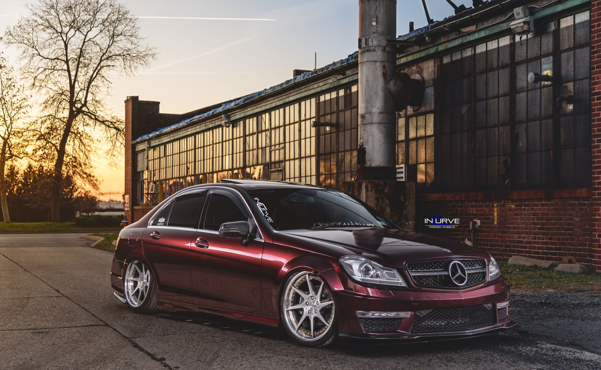 Red Mercedes C Class Done Right: Stanced and Awesome | CARiD.com Gallery