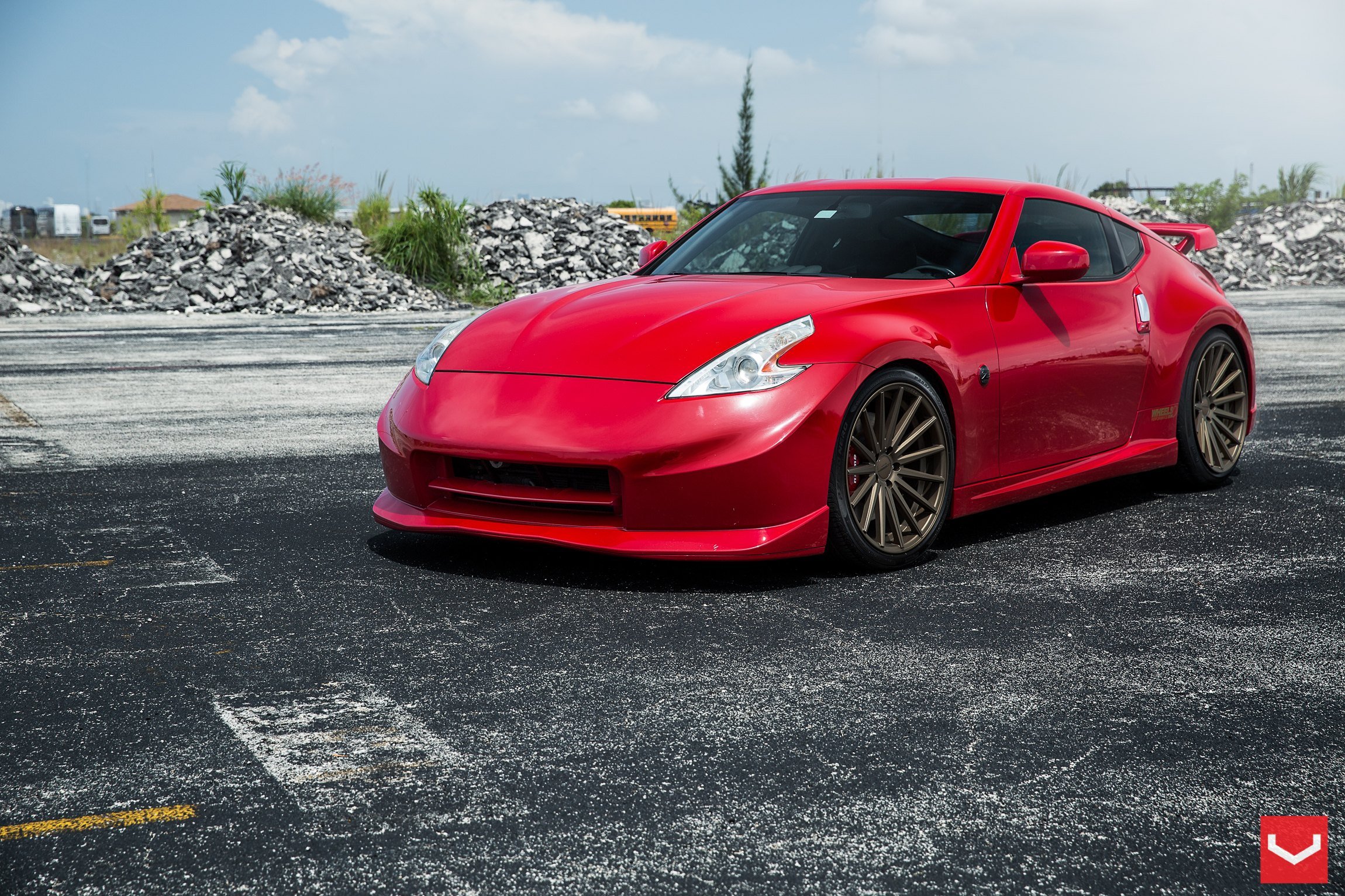 Stanced Red Nissan 370Z on 20 Inch VFS Concave Vossen Rims | CARiD.com ...