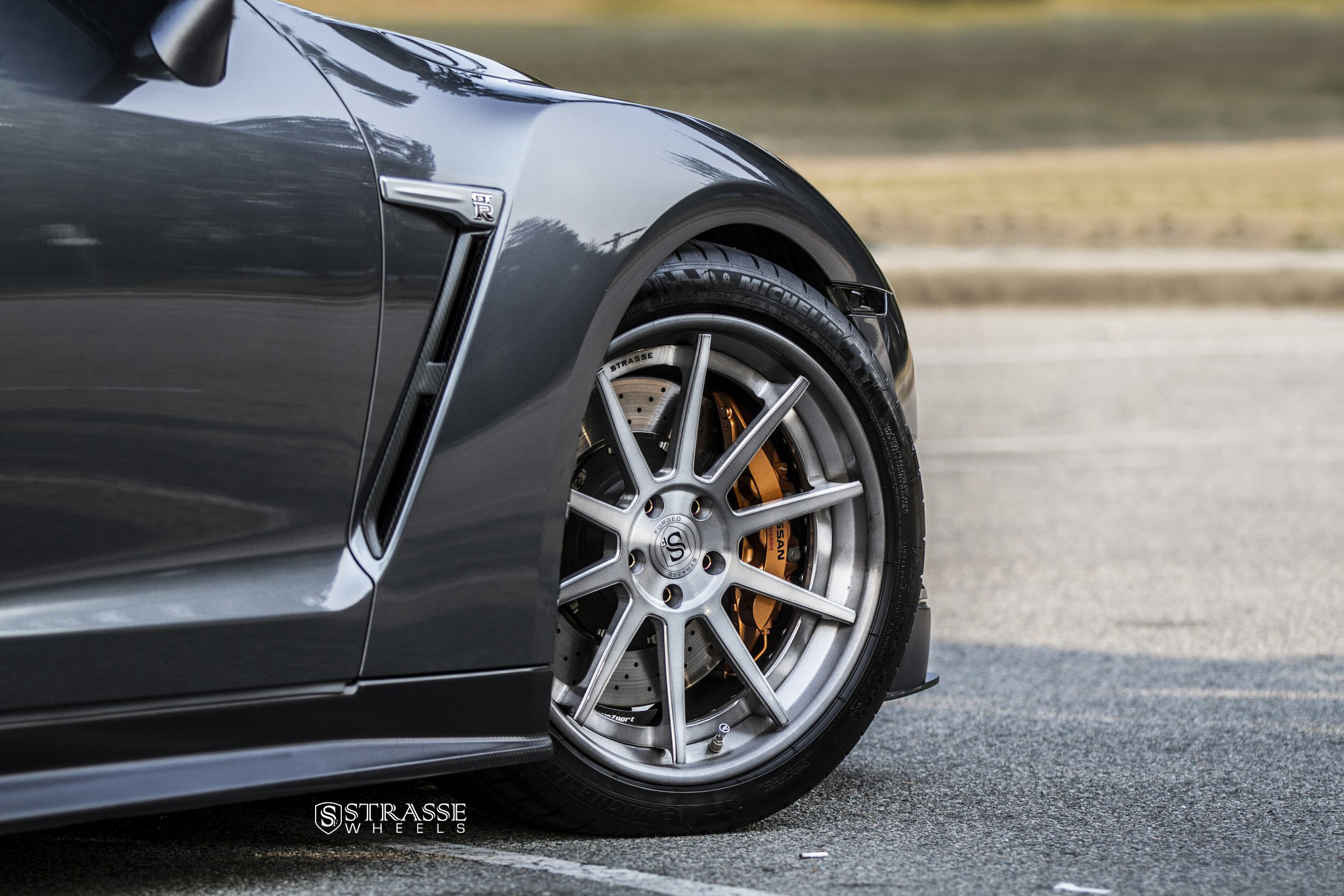 Stunning Gray Nissan GT-R Sporting Brushed Titanium Strasse Wheels ...
