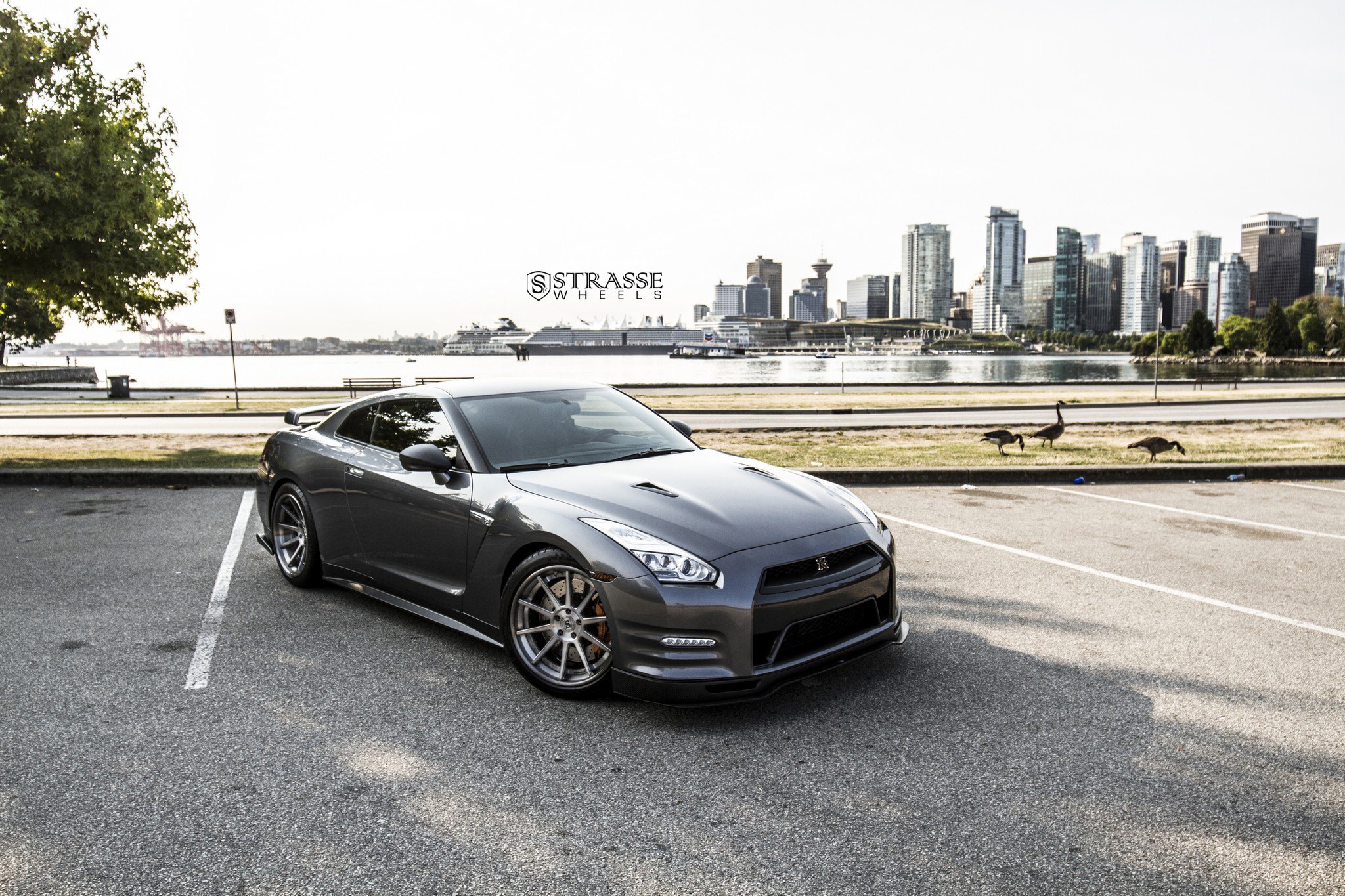 Stunning Gray Nissan GT-R Sporting Brushed Titanium Strasse Wheels ...