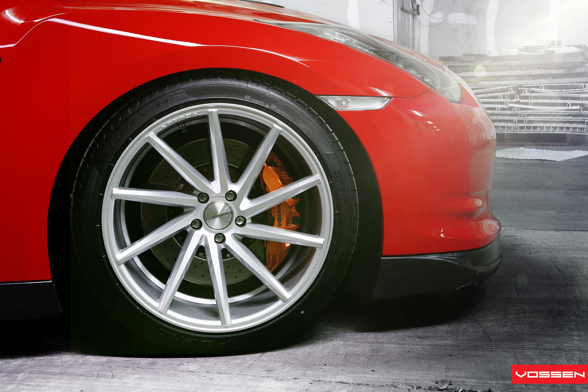Bold Red Nissan GT-R Sitting Low on White Custom Wheels by Vossen ...