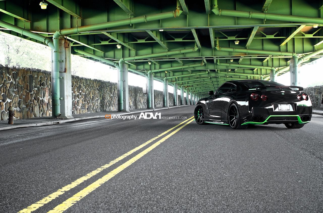 Amazing Color Combo: Black Stanced Nissan GT-R with Green Elements ...