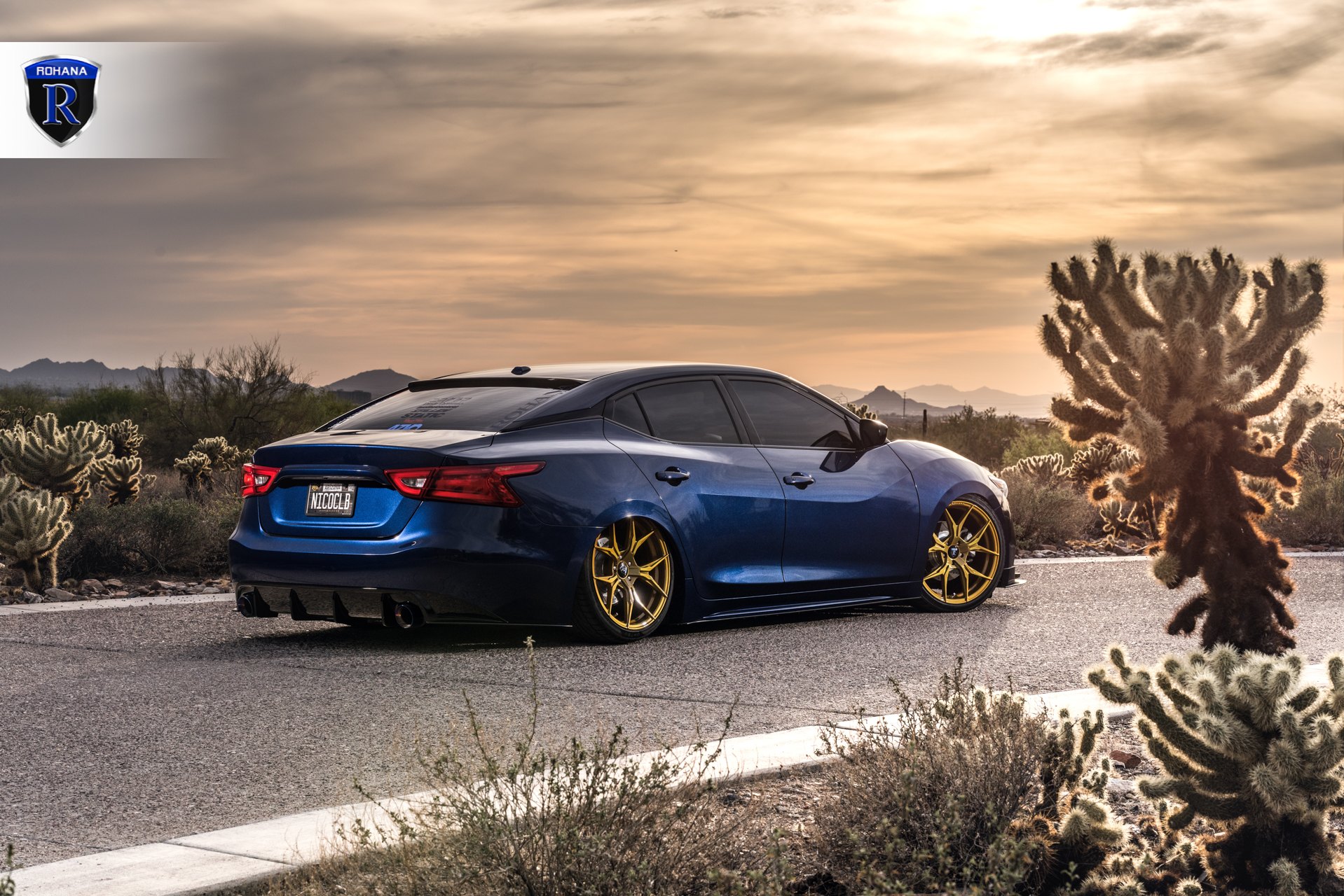 Gold Rohana Wheels Add a Touch of Luxury to Blue Nissan Maxima | CARiD ...