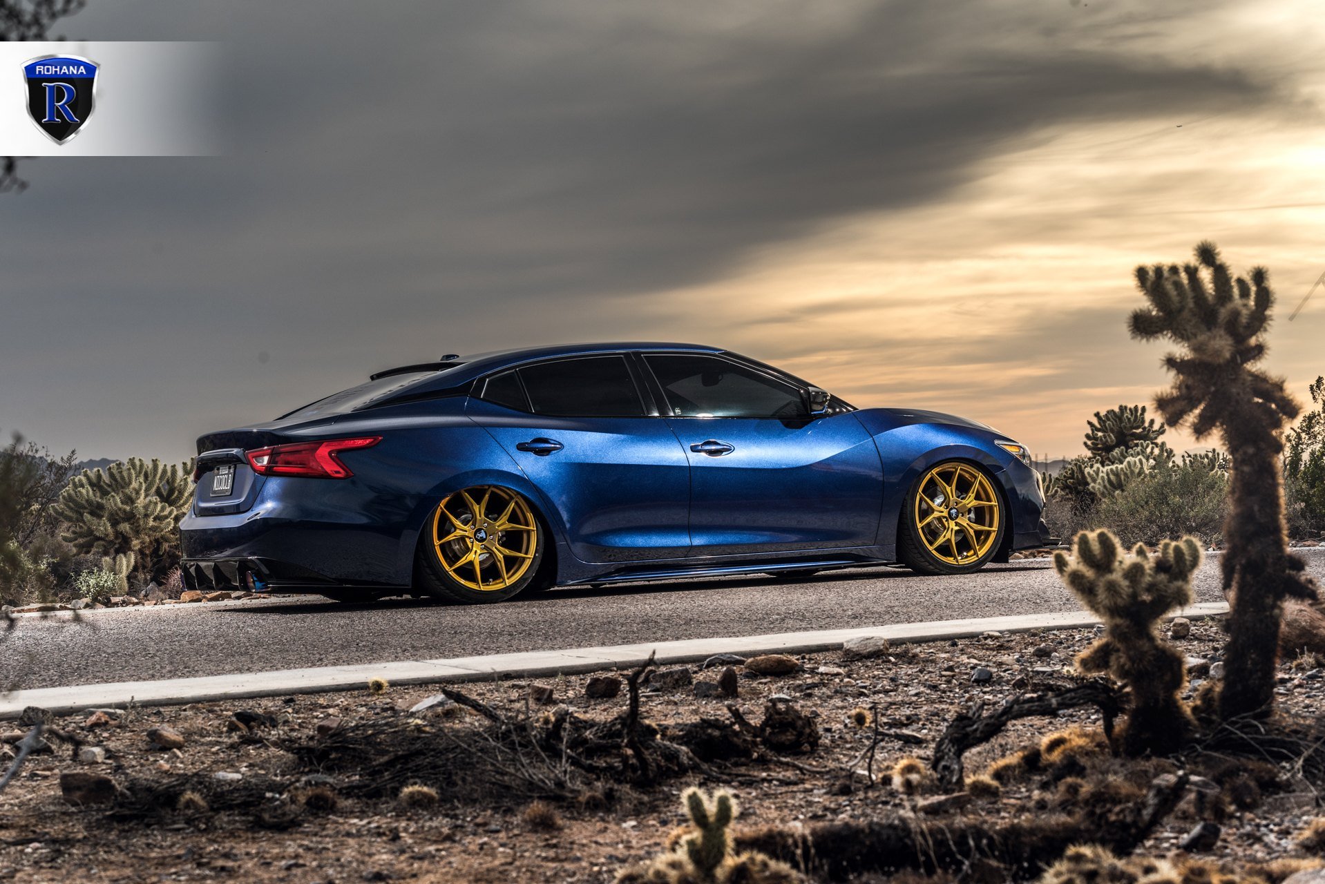 Gold Rohana Wheels Add a Touch of Luxury to Blue Nissan Maxima | CARiD ...