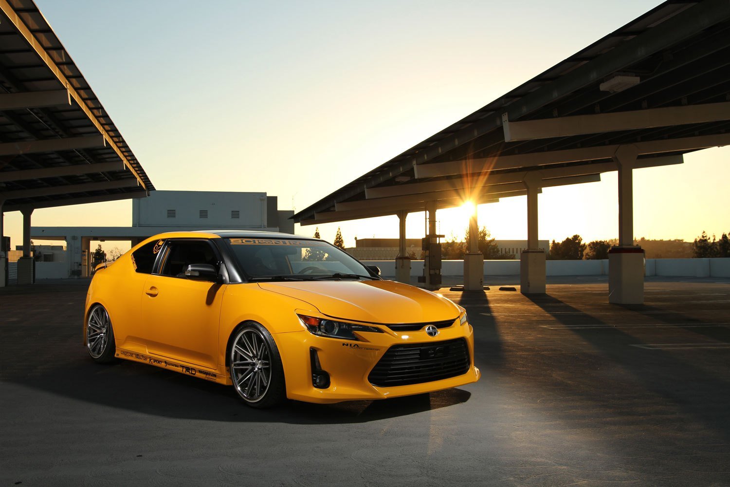 Stanced Blazing yellow Scion TC by Concept One | CARiD.com Gallery