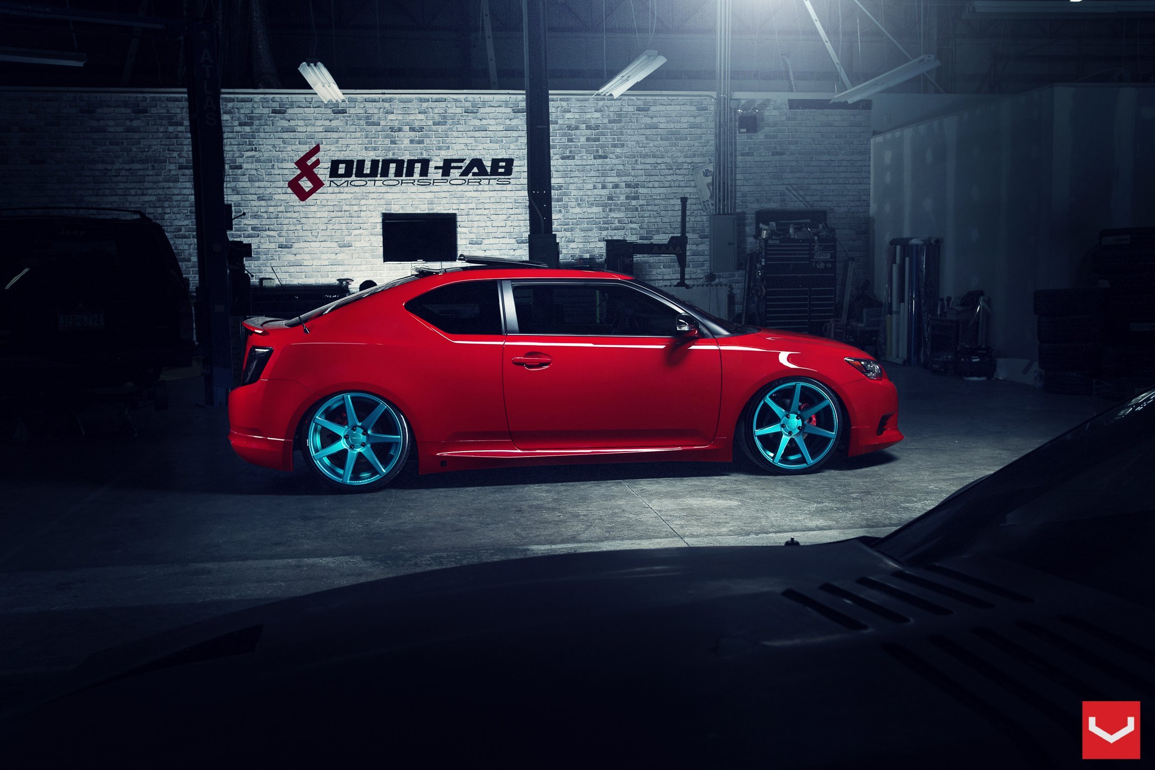 Extraordinary Color Solution: Red Scion TC on Custom Blue Wheels ...