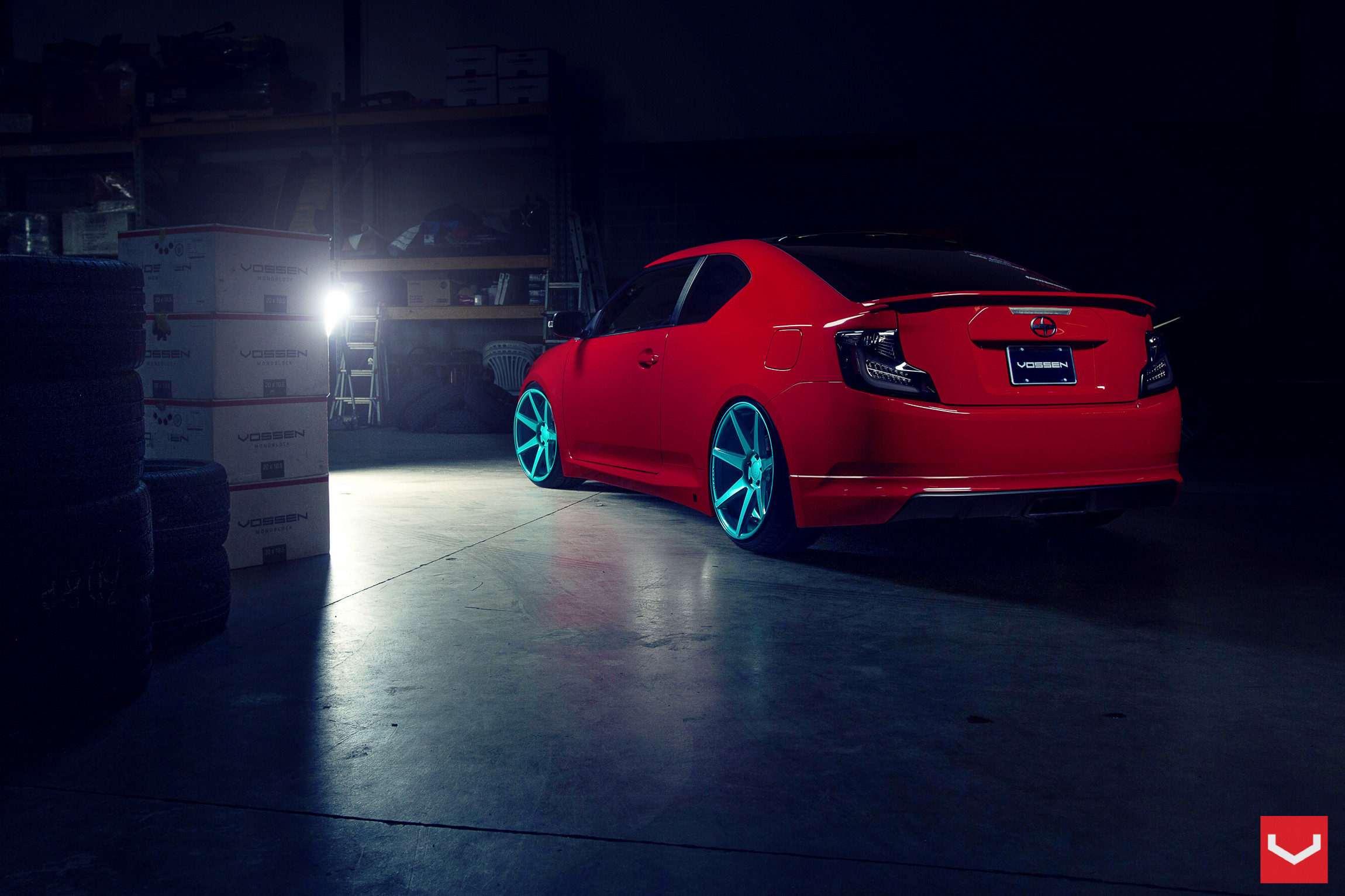 Extraordinary Color Solution: Red Scion TC on Custom Blue Wheels ...