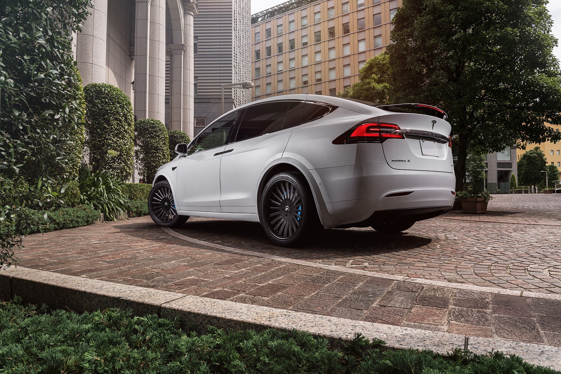Futuristic Looks of White Tesla Model X on Black Matte Forgiato Wheels ...