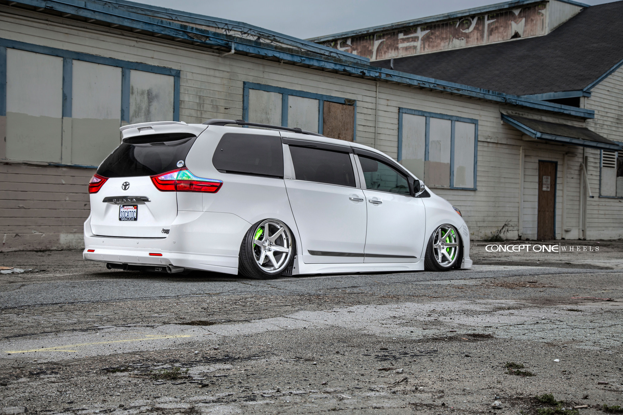 Dropped White Toyota Sienna Rolling on Custom Concept One Wheels ...