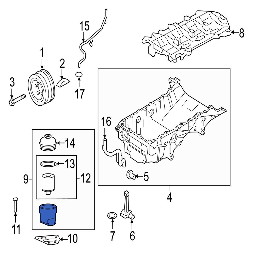 Jaguar OE AJ812351 - Engine Oil Filter Housing