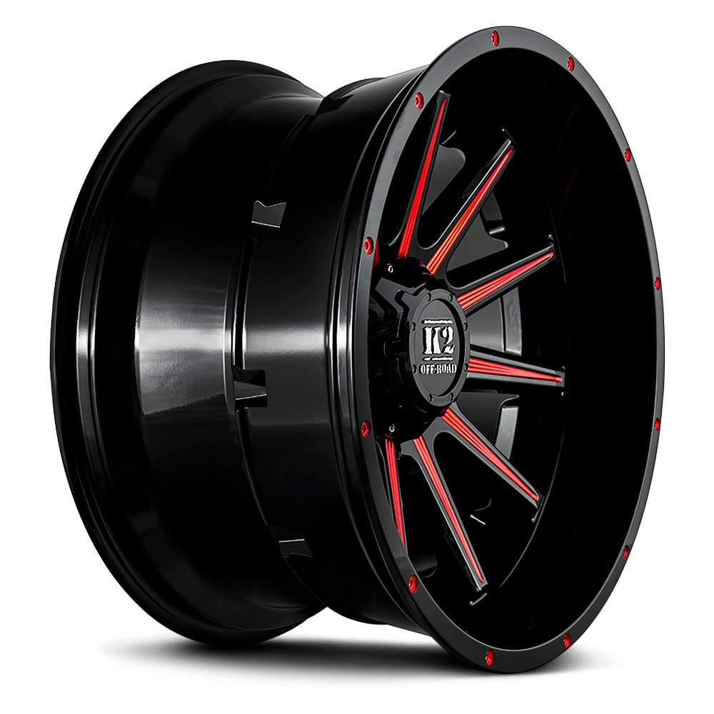 K2 OFFROAD® K10 TANKER Wheels - Gloss Black with Red Milled Accents ...