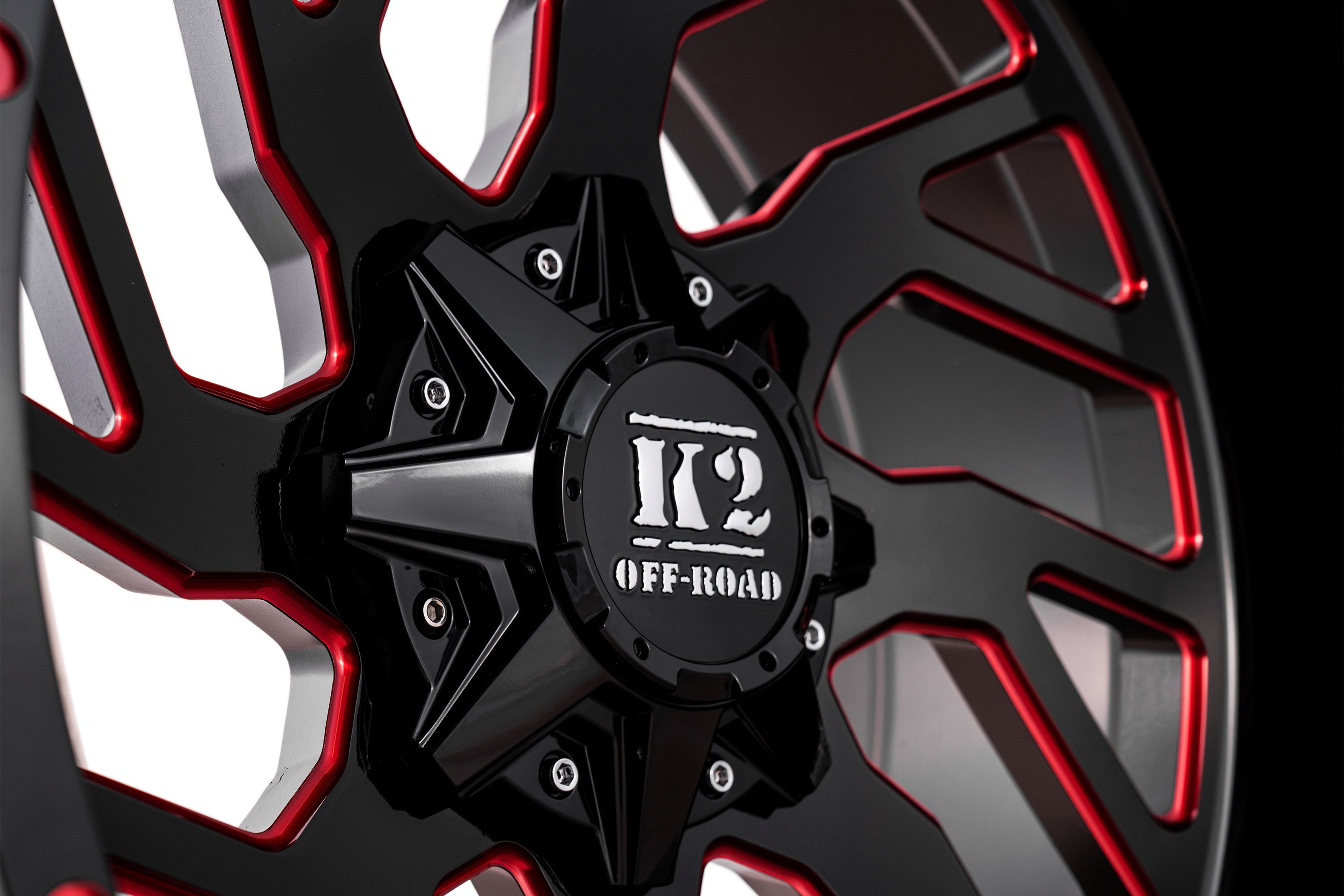 K2 OFFROAD® K12 SHOCK WAVE Wheels - Gloss Black with Red Milled Accents ...