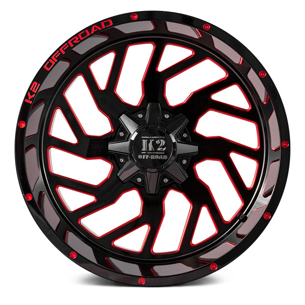 K2 OFFROAD® K12 SHOCK WAVE Wheels - Gloss Black with Red Milled Accents ...