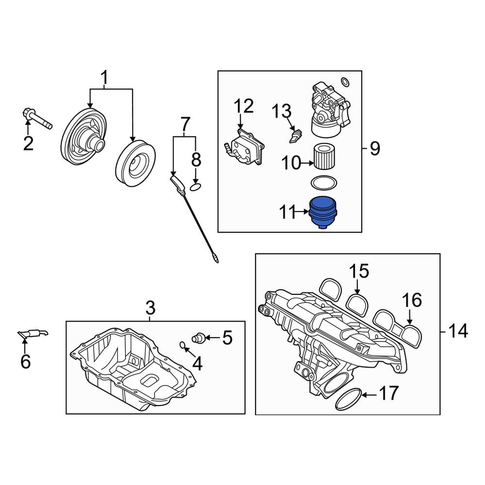 Kia OE 263152M000 - Engine Oil Filter Housing Cover