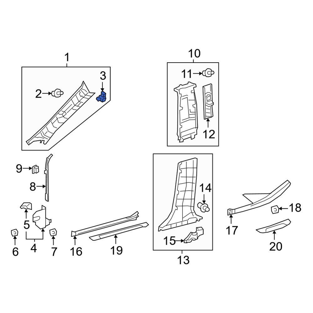 Lexus OE 625660E020 - Body A-Pillar Trim Panel Clip