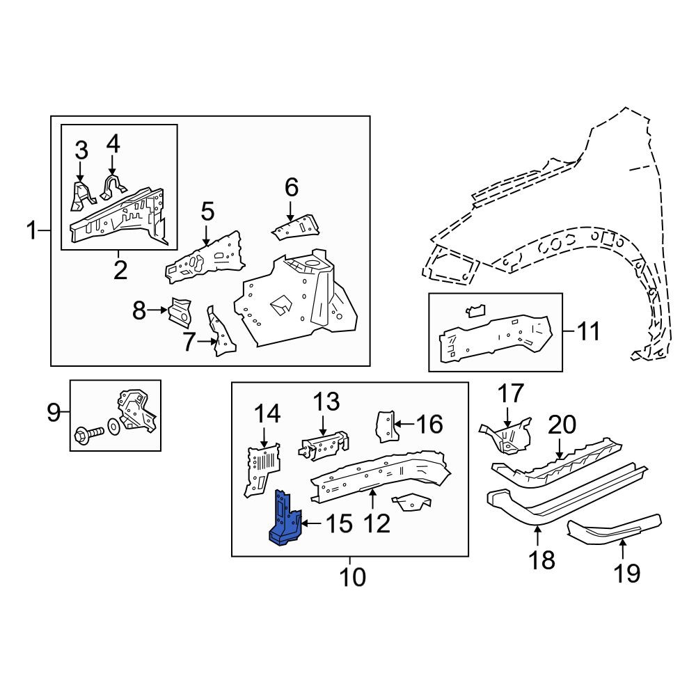 Lexus OE 5710842031 - Front Left Frame Rail End