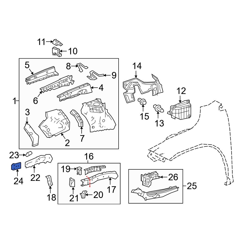 Lexus OE 571140E010 - Front Left Frame Rail End