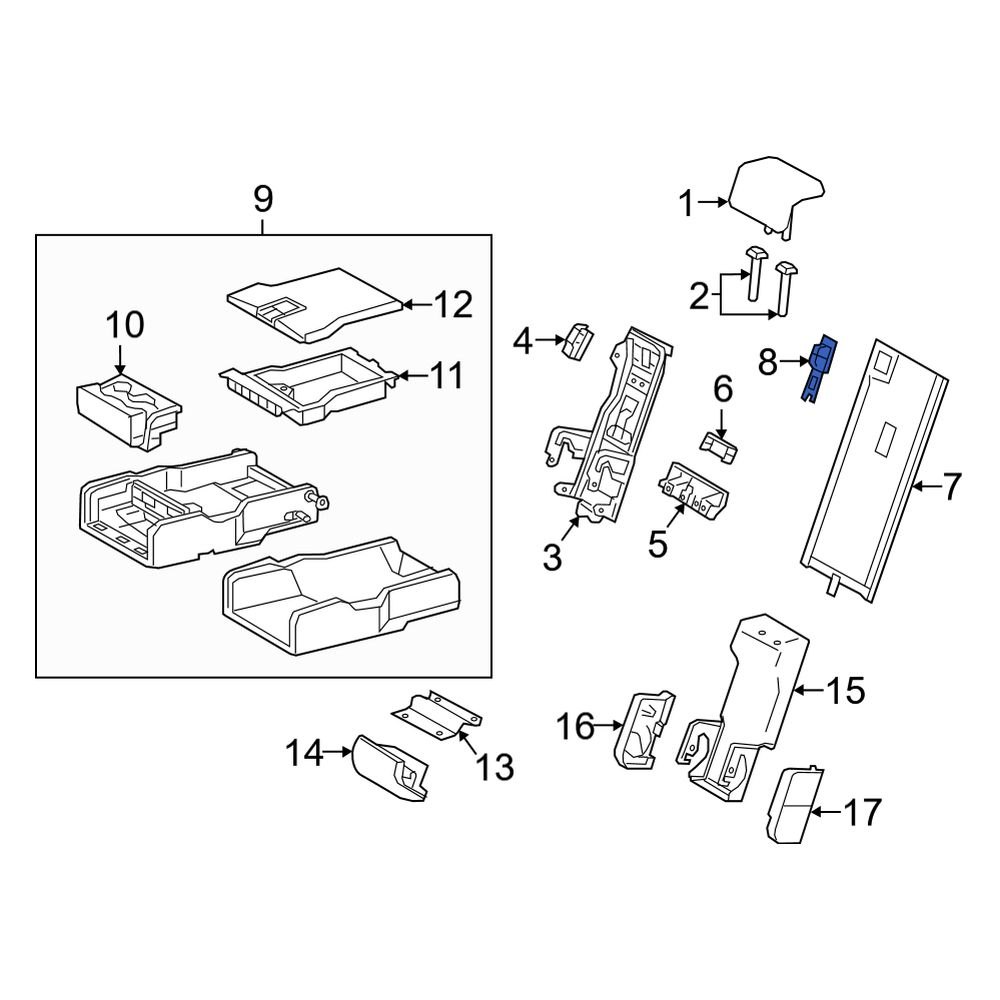 Lexus OE 7299648150C0 - Center Left Seat Back Panel Cap