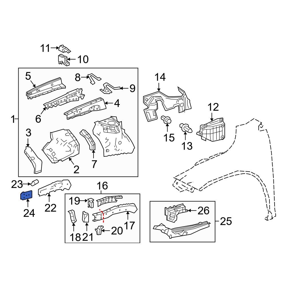 Lexus OE 571140E010 - Front Left Frame Rail End