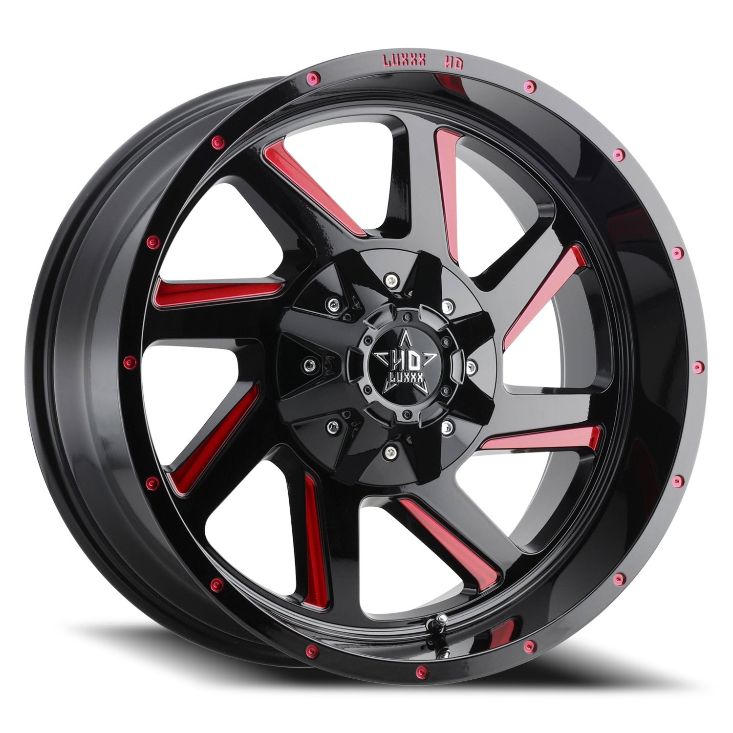 LUXXX HD® LHD-14 Wheels - Gloss Black with Red Milled Accents Rims ...