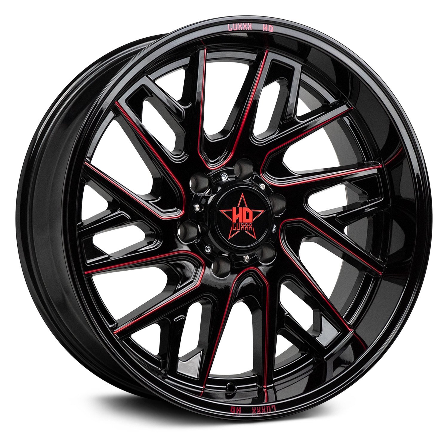 LUXXX HD® LHD-29 Wheels - Gloss Black with Red Milled Accents Rims ...