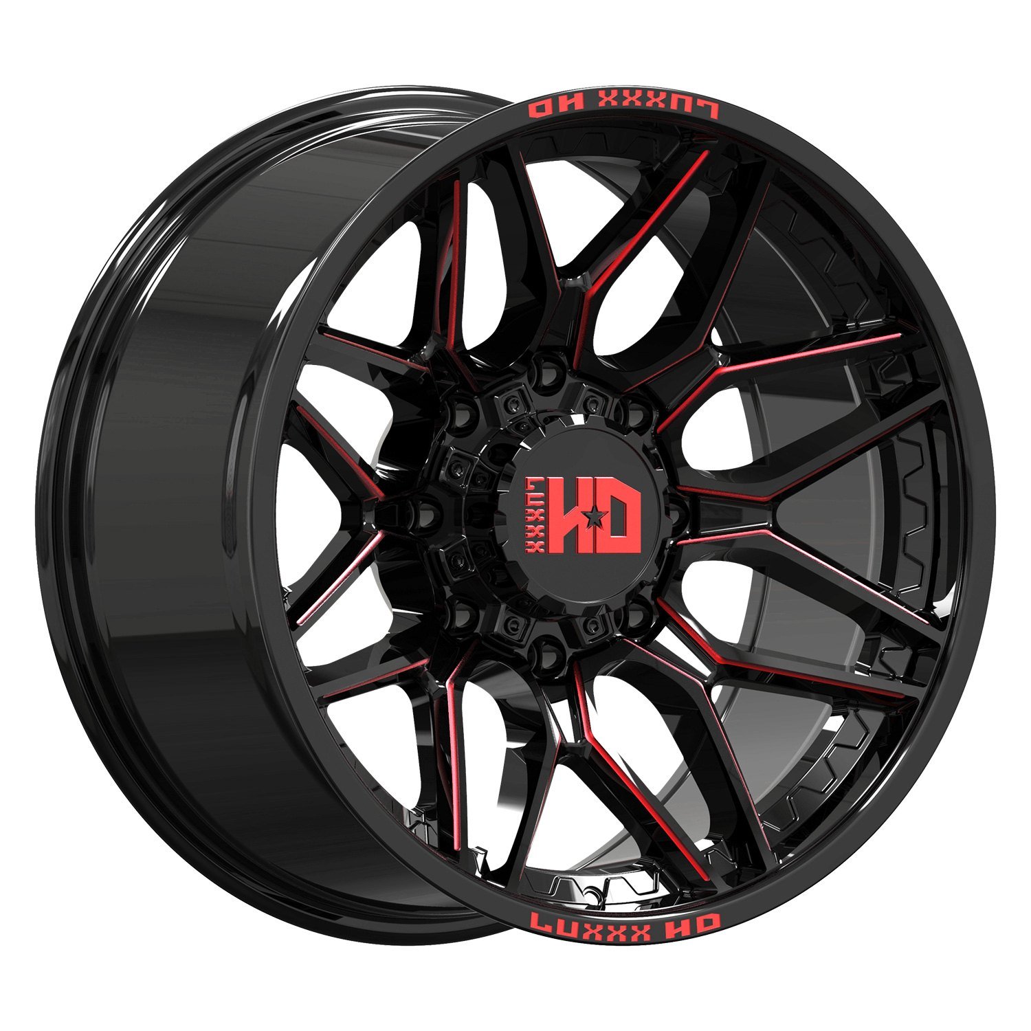 LUXXX HD® LHD-36 Wheels - Gloss Black with Red Milled Accents Rims
