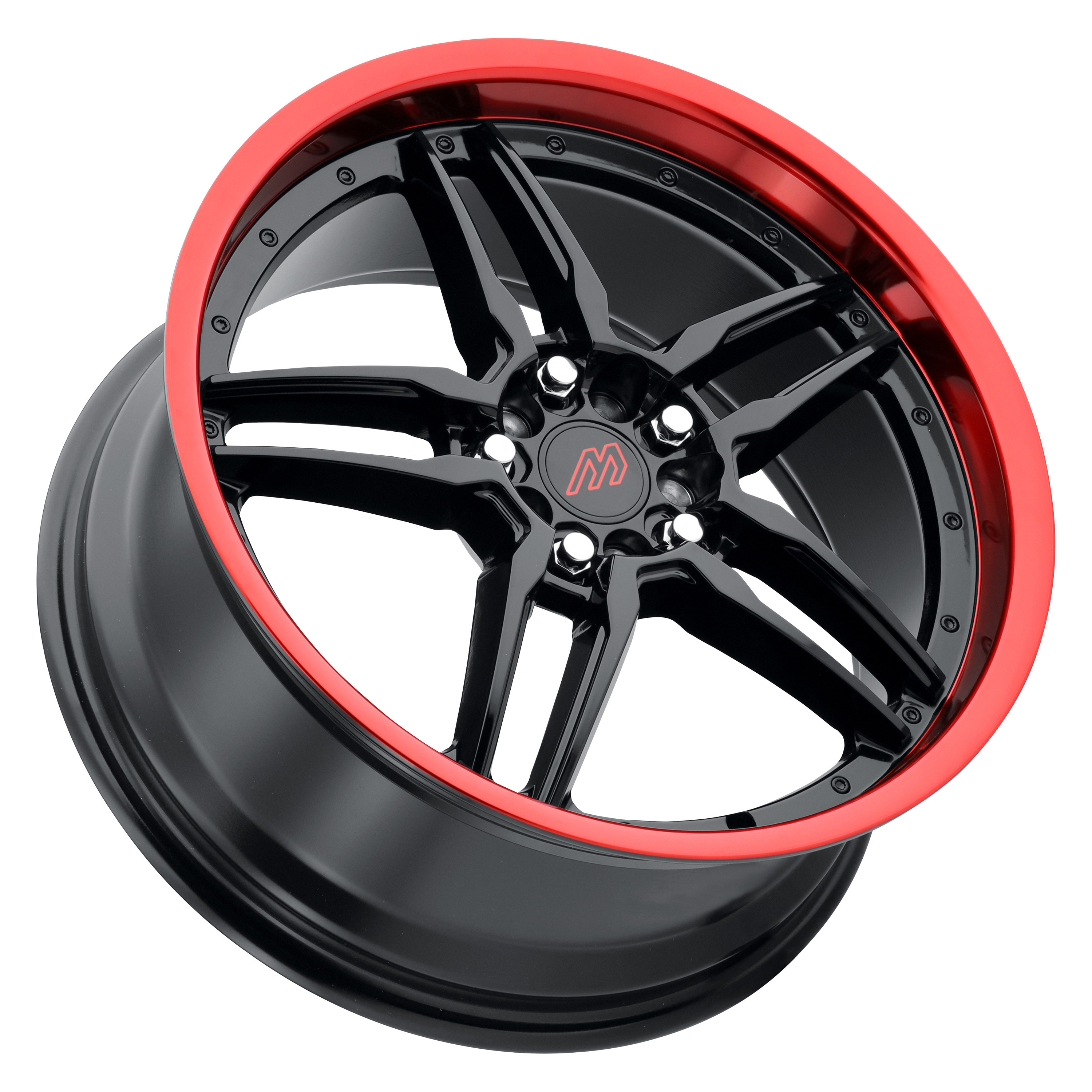 MACH PERFORMANCE® MP57 Wheels - Gloss Black with Red Machined Lip and ...