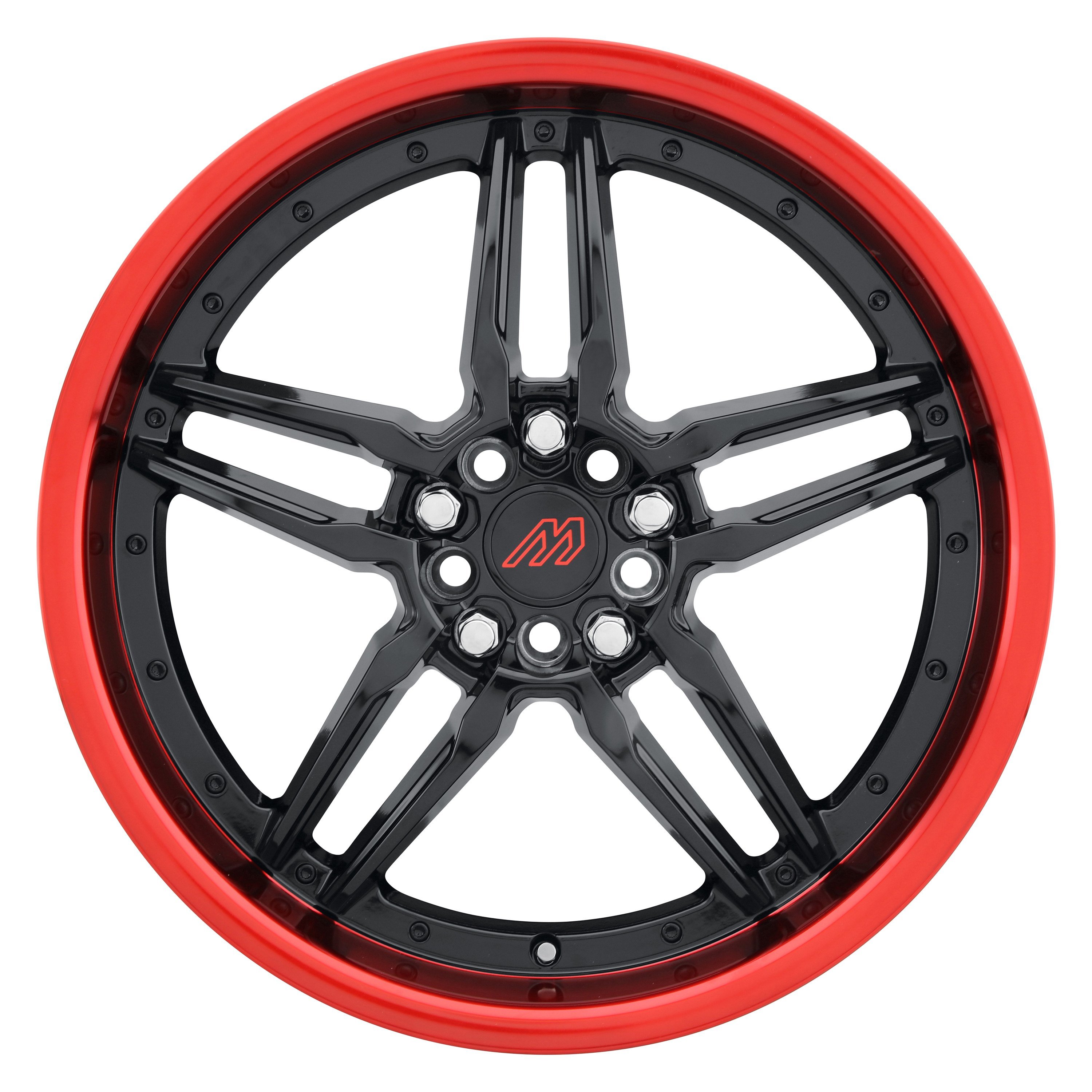 MACH PERFORMANCE® MP57 Wheels - Gloss Black with Red Machined Lip and ...
