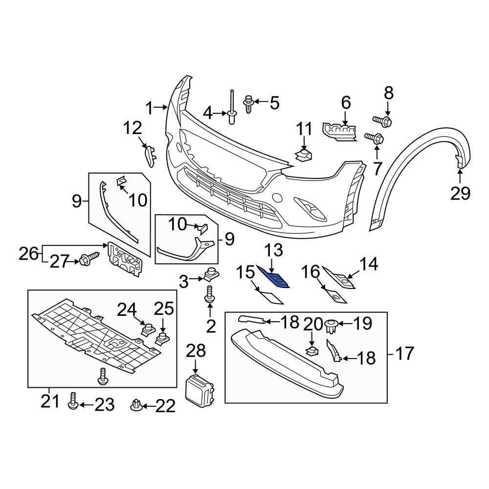 Mazda OE D10J50C21 - Front Left Outer Bumper Trim