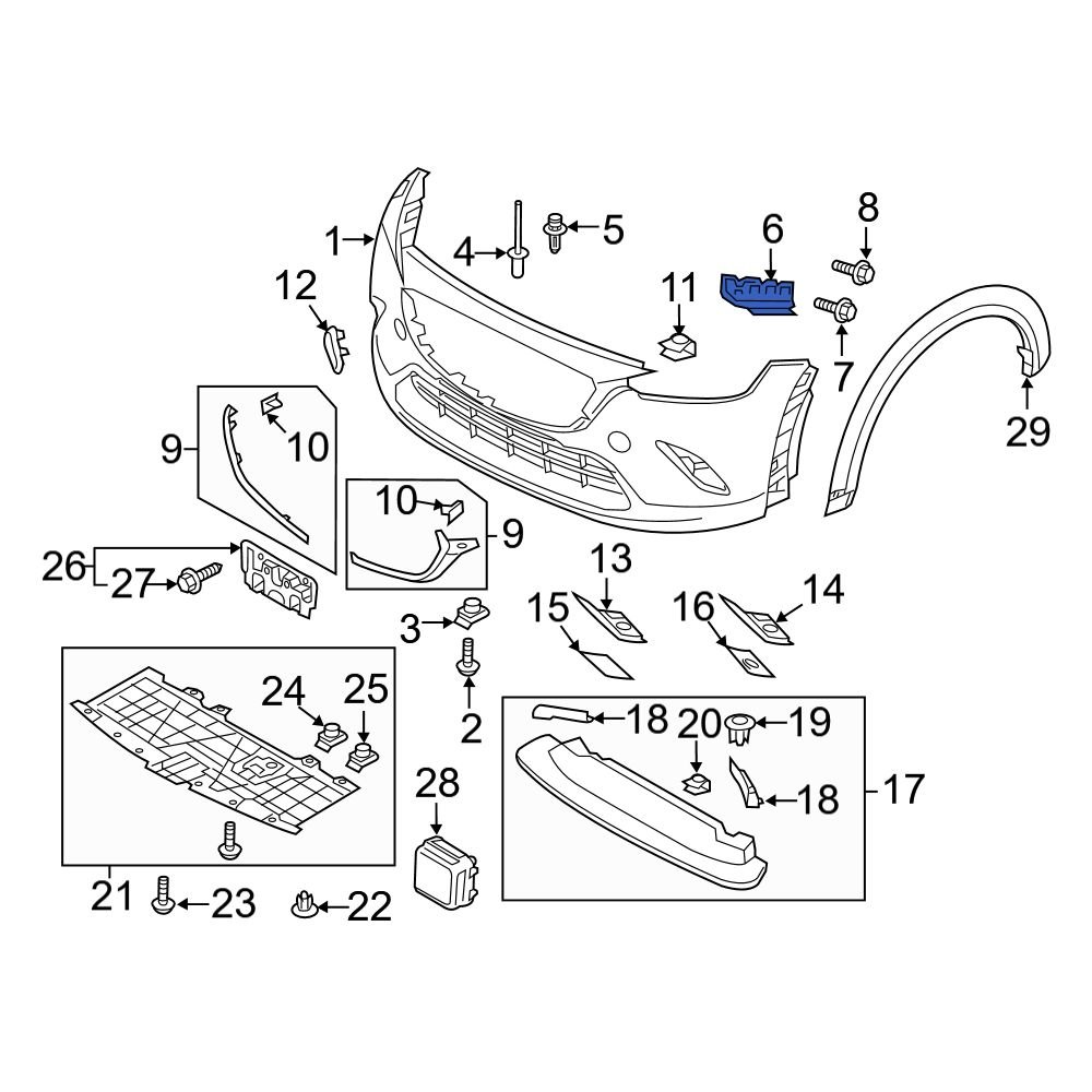 Mazda OE D24H500U1C - Front Left Bumper Cover Support Rail