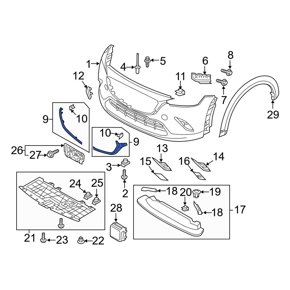 Mazda OE D10J507J0C - Front Right Inner Bumper Trim