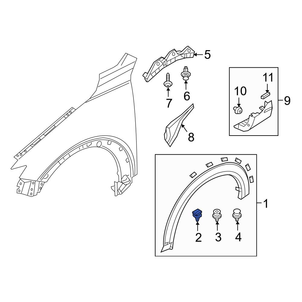 Mazda OE D10J51W24 - Wheel Arch Molding Clip