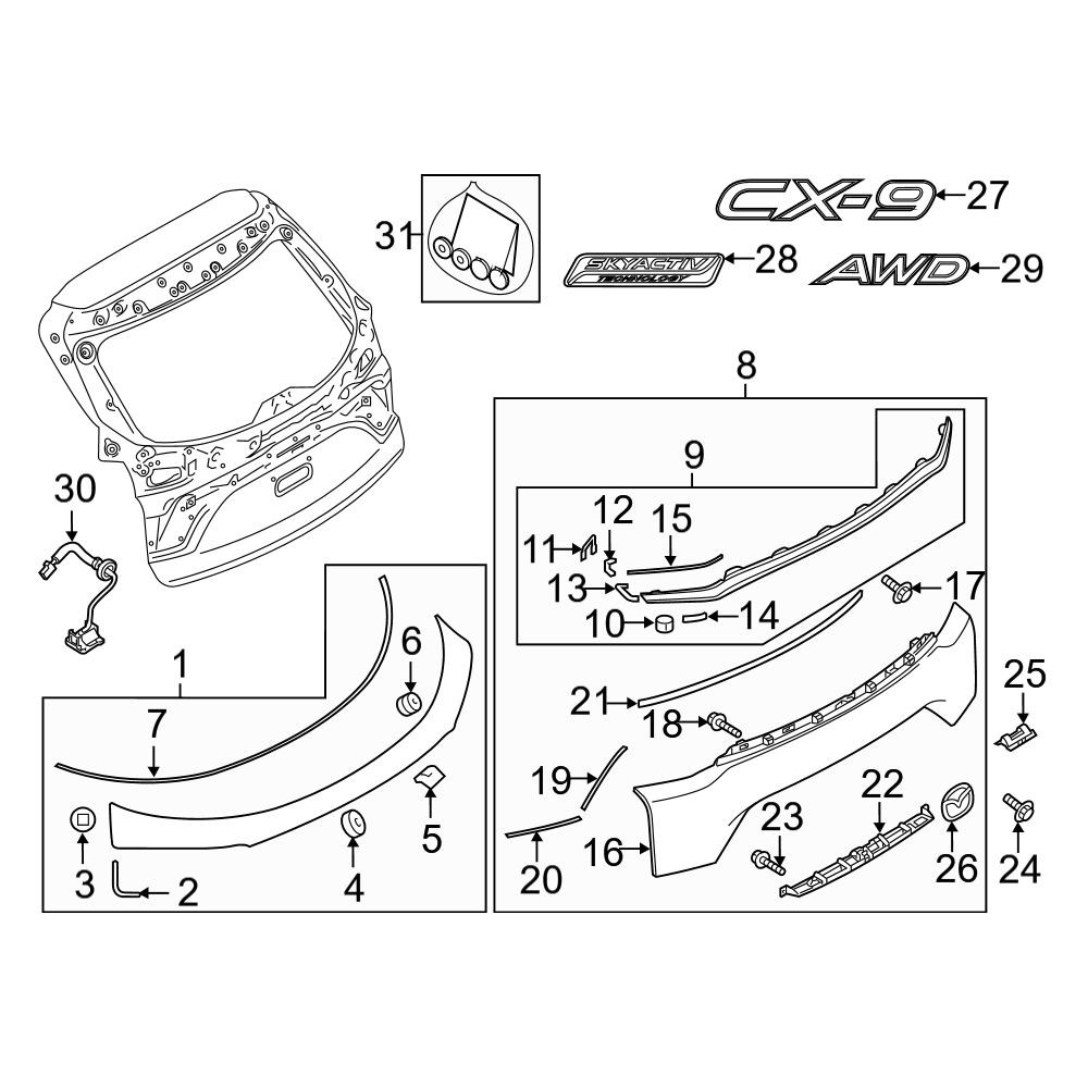 Mazda OE TK5150850DPR - Rear Lower Liftgate Finish Panel