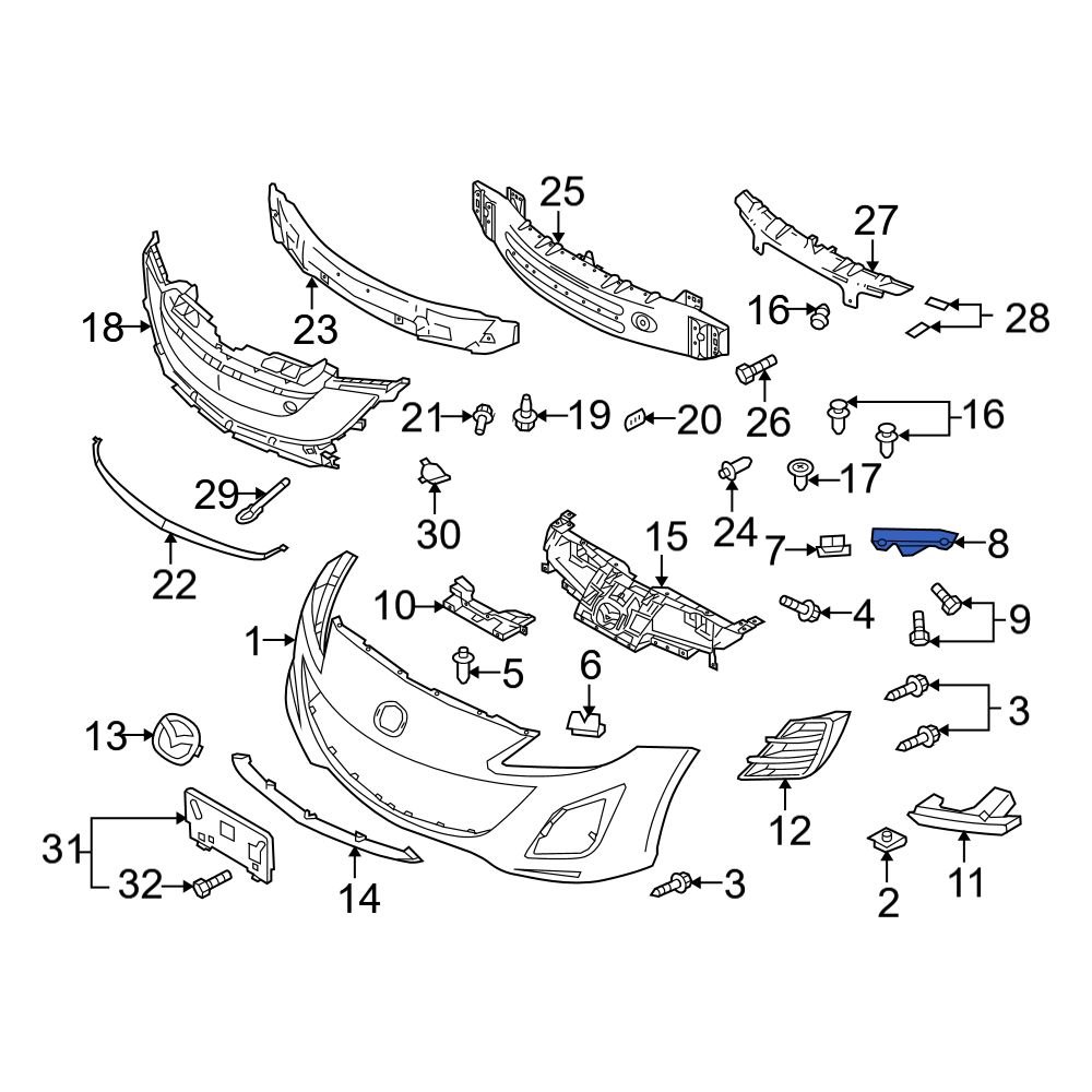 Mazda OE BBM4500T1H - Front Right Bumper Cover Support Rail