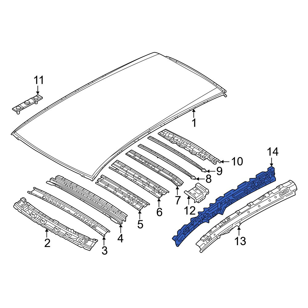Mazda OE KMY670050 - Right Roof Side Rail Reinforcement