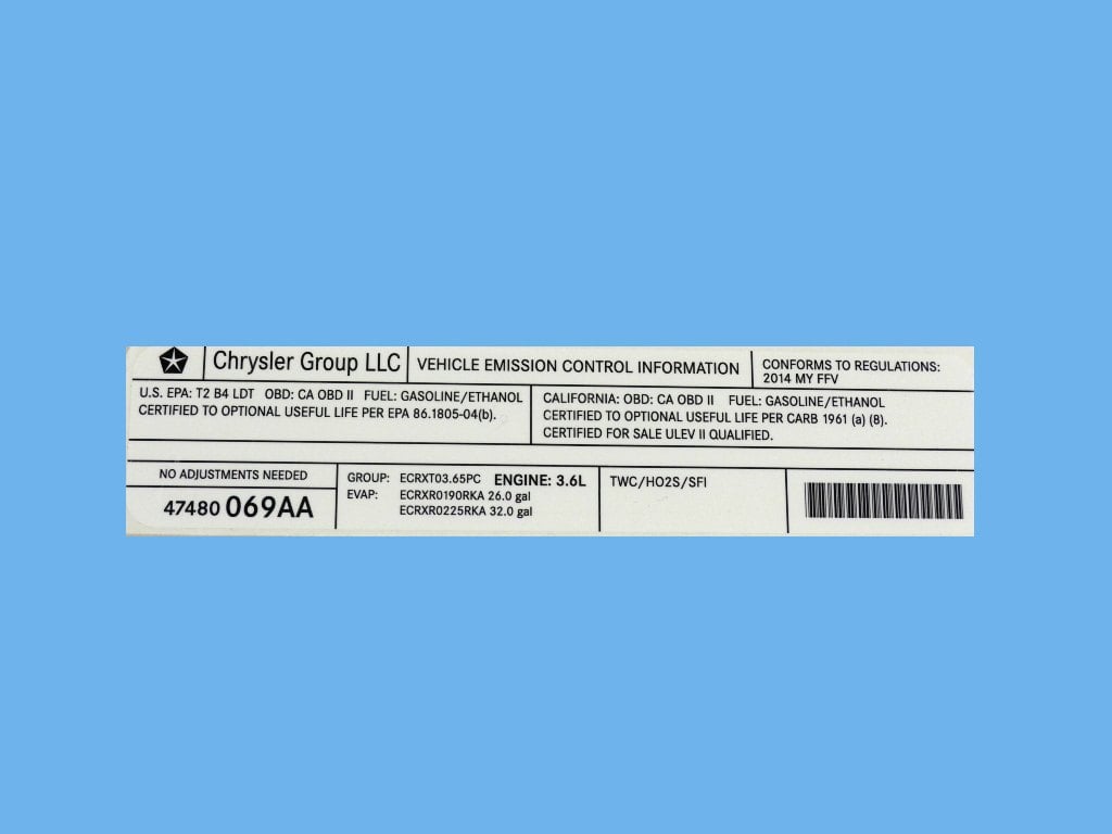 Mopar® 47480069AA - Vehicle Emission Control Information Label