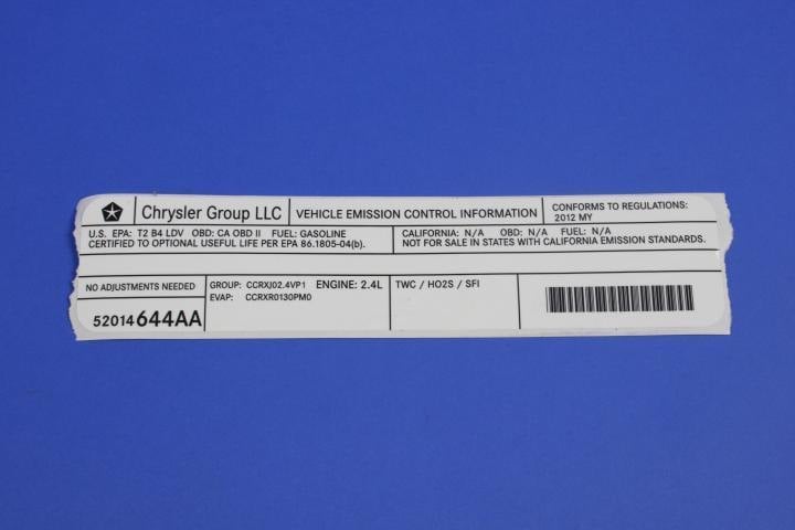 Mopar® 52014644AA - Vehicle Emission Control Information Label