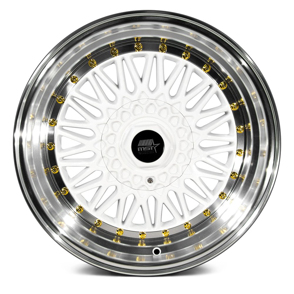 MST® MT13 Wheels - White with Machined Lip and Gold Rivets Rims