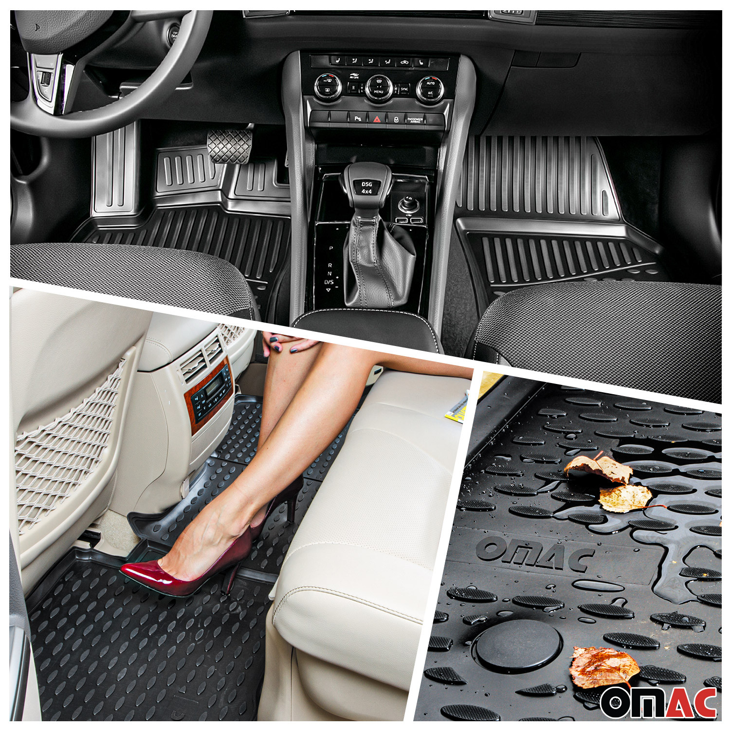 OMAC® 3404444F-250F - Classic 1st, 2nd Row & Cargo Black Floor Mat and ...