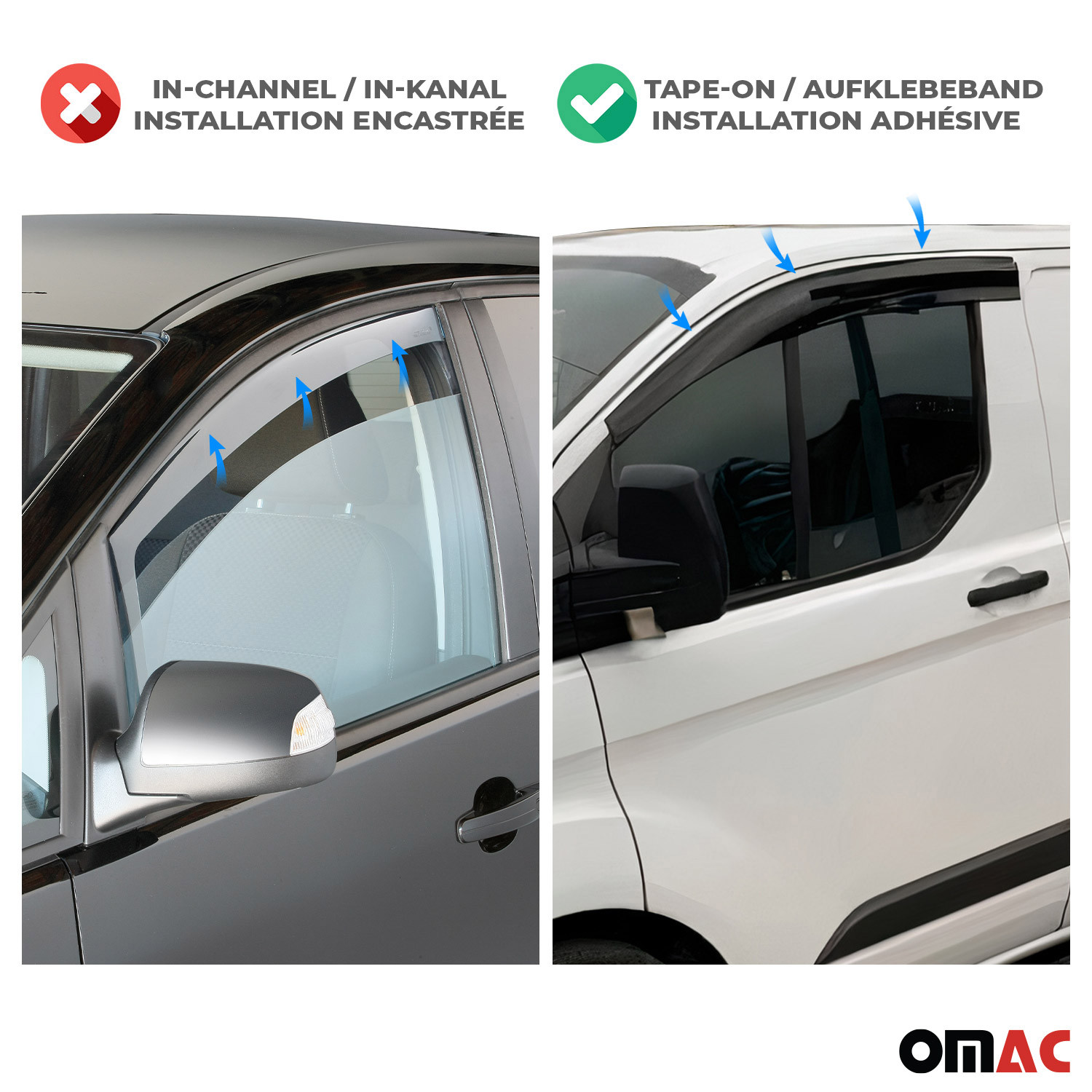 OMAC® 4311203 - Tape-On Black Smoke Front and Rear Tape-On Window Visor ...