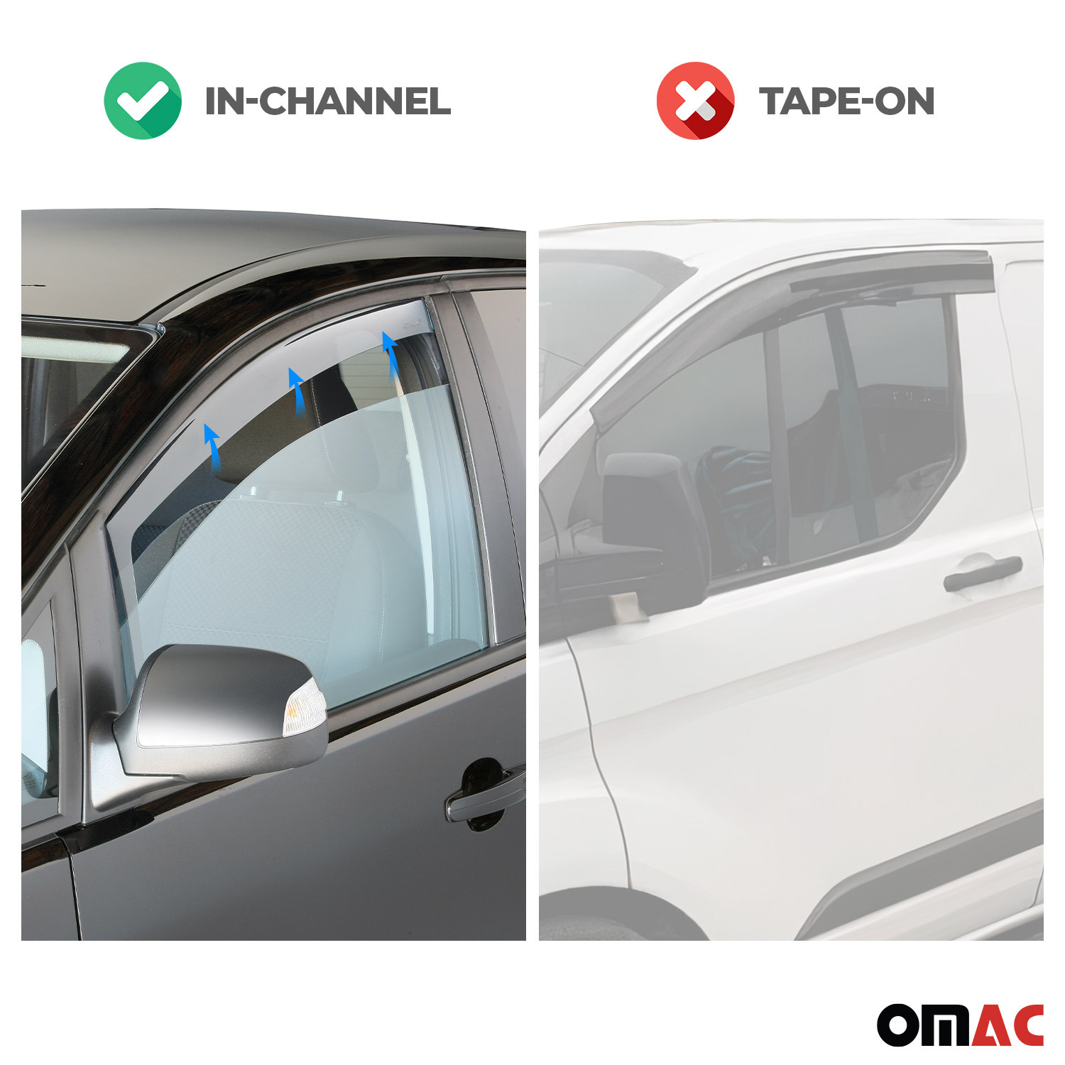 OMAC® 7609FR12530 - Tape-On Black Smoke Front Tape-On Window Visor Vent ...
