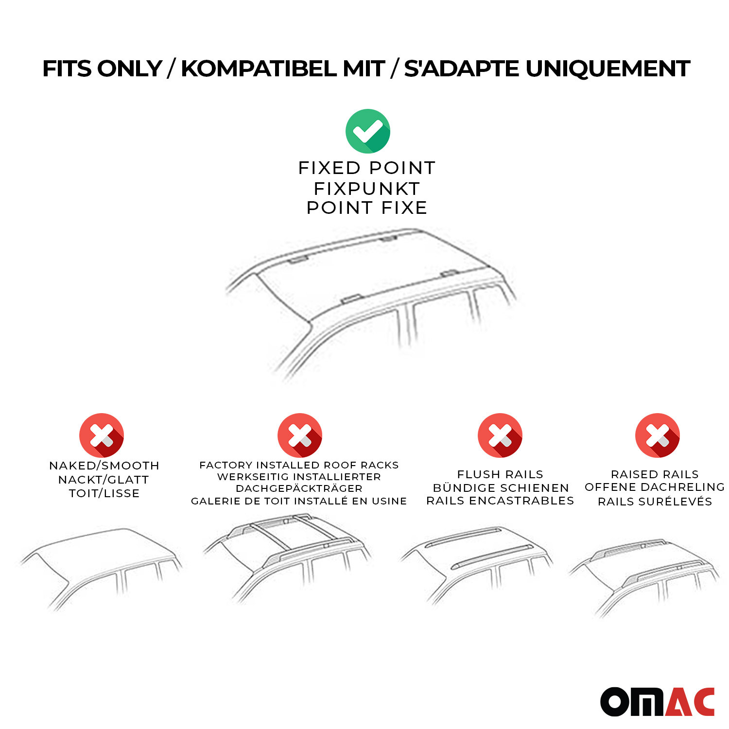 OMAC® U015503 - Silver Fix Points Roof Racks Cross Bar
