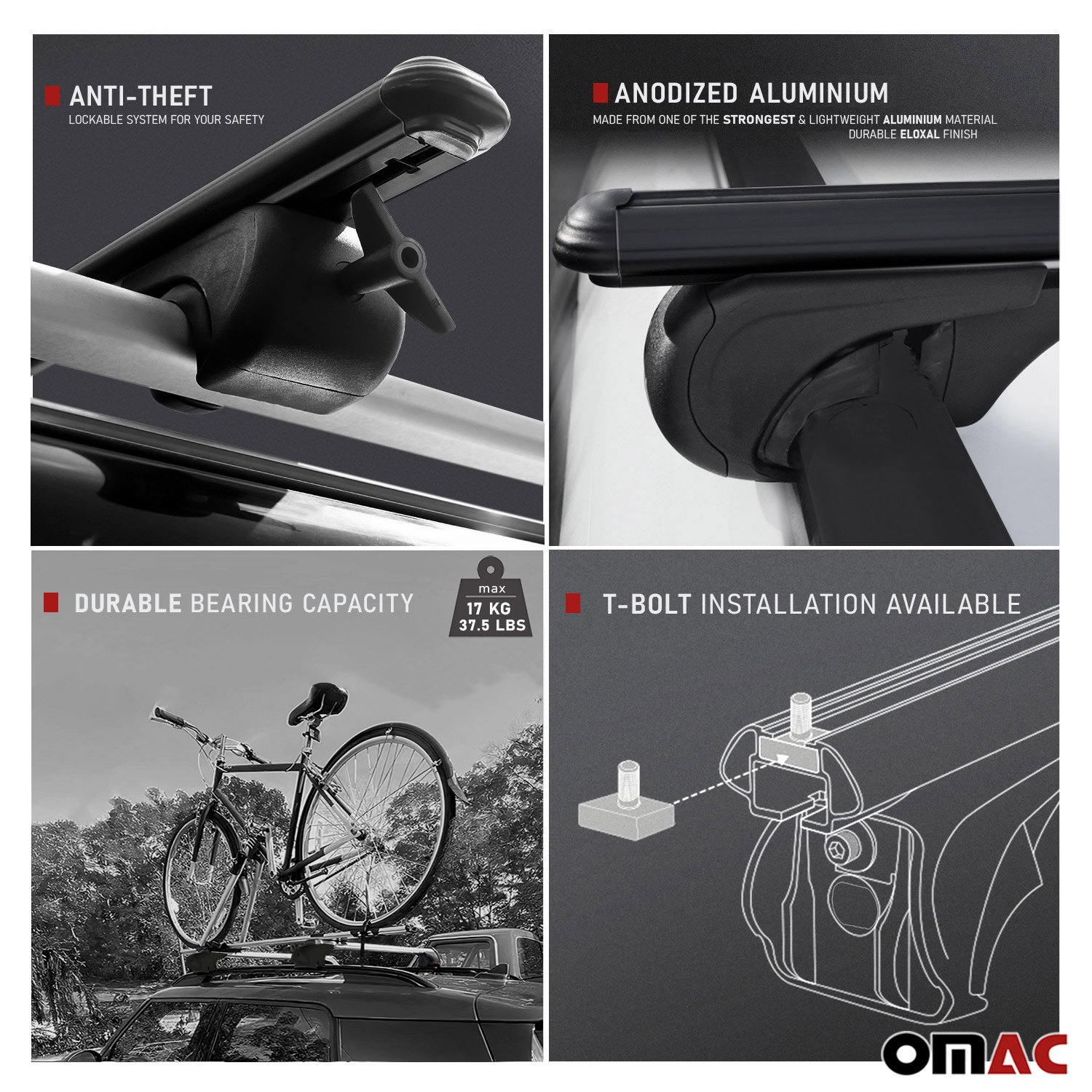 OMAC® U020659 - Black Bike Carrier and Roof Rack Set