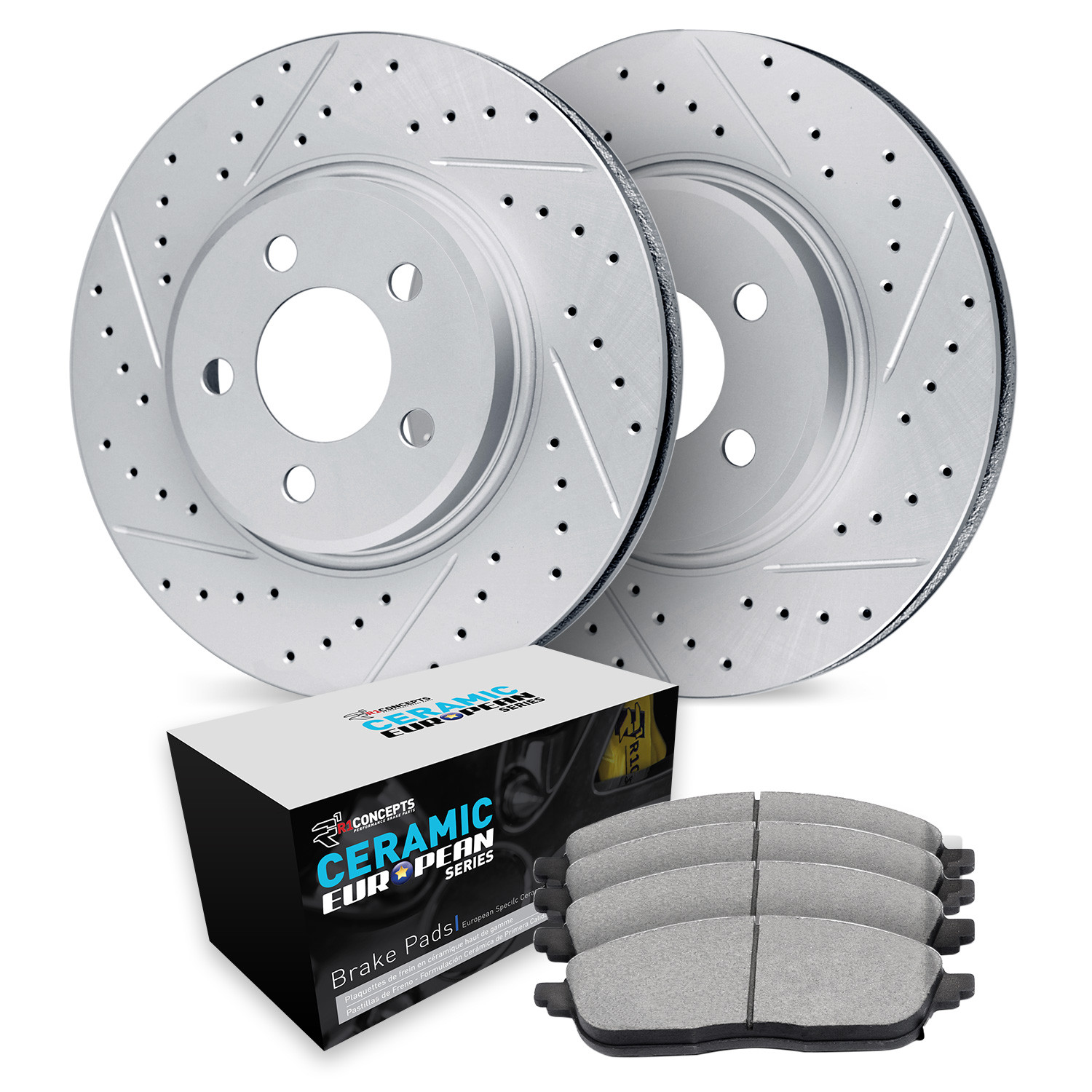 R1 Concepts® - Carbon Coated Drilled and Slotted Brake Kit with Euro ...