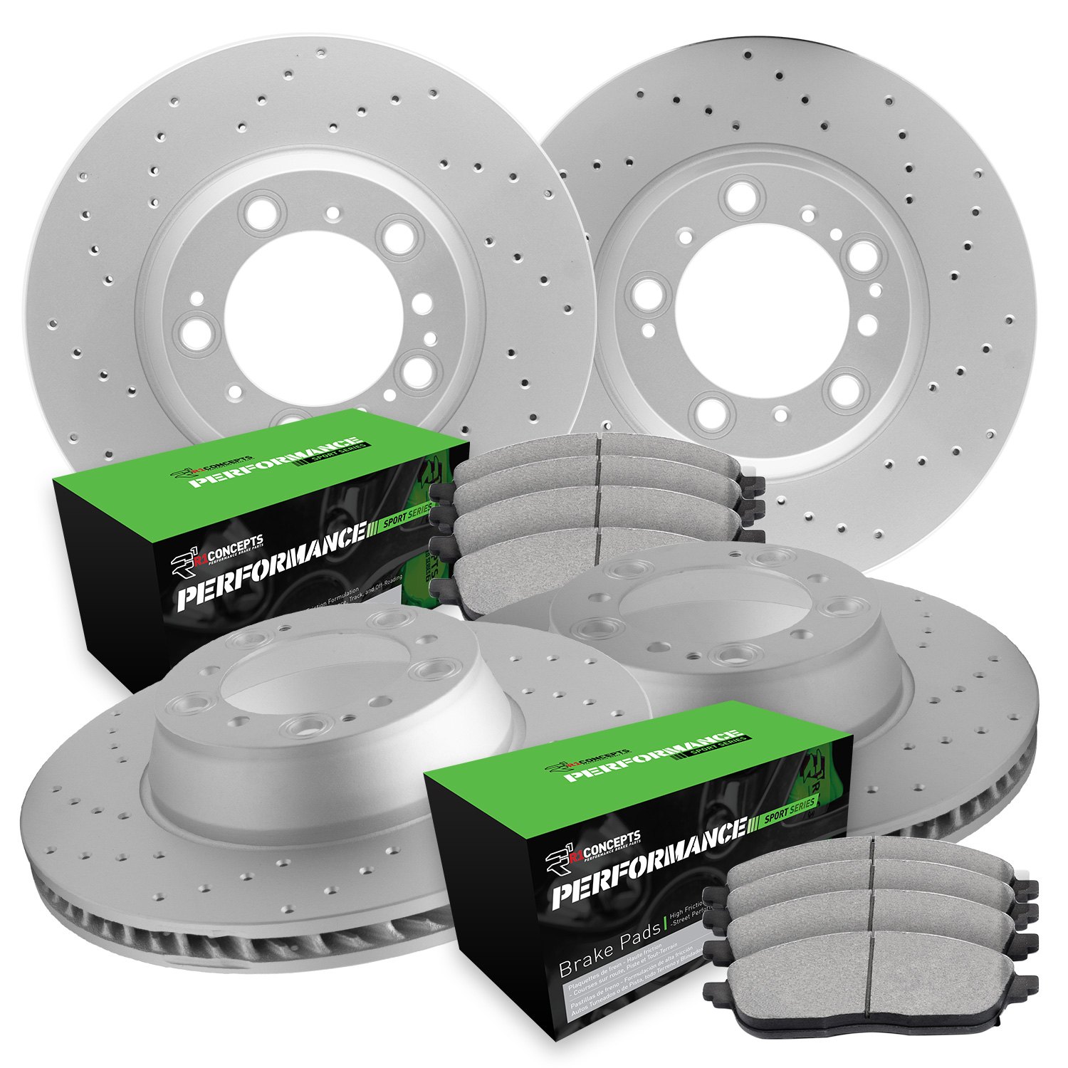R1 Concepts® WMSN2-68000 - Drilled Brake Kit with Performance Sport Pads